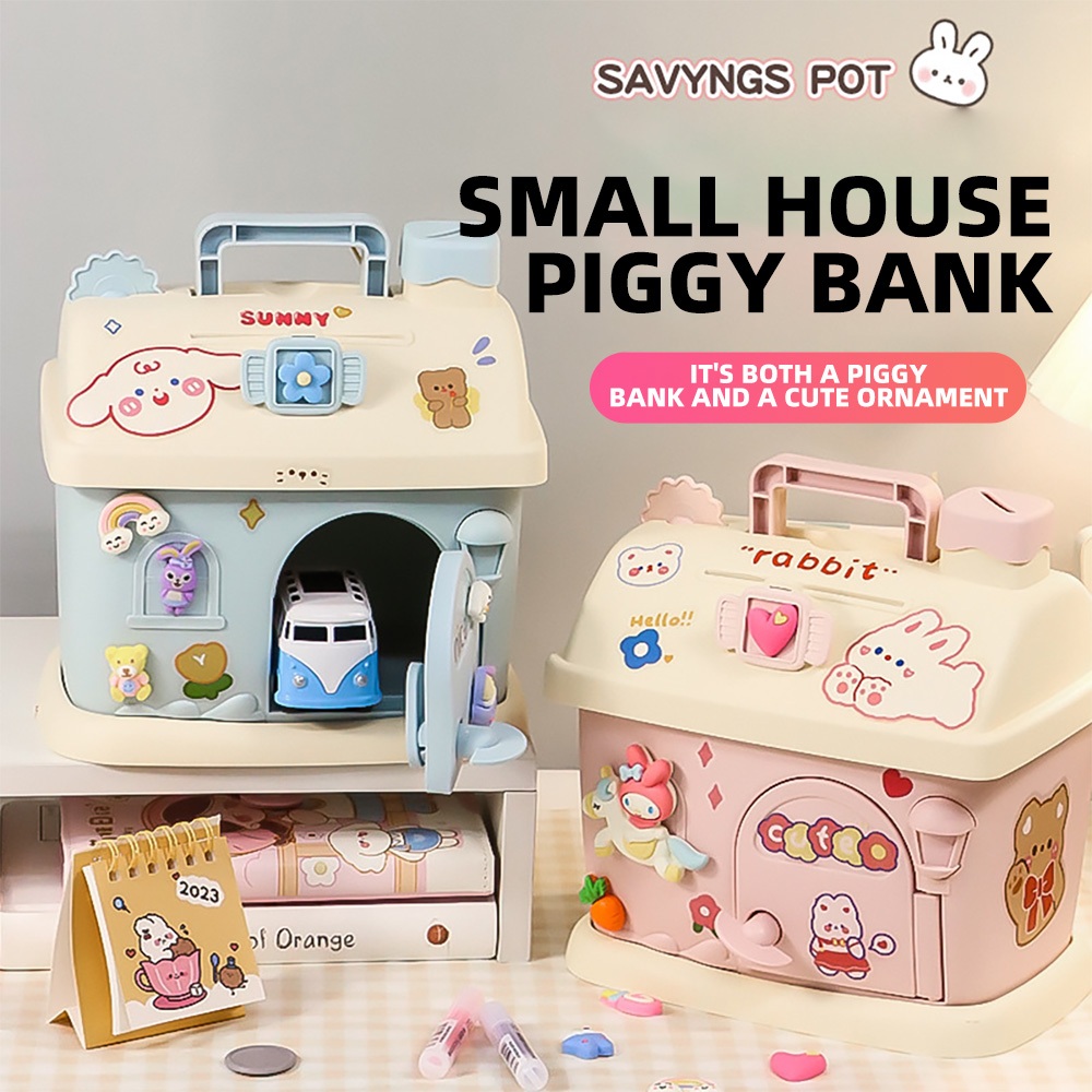 Cartoon House Piggy Bank Children Cute Doll Coin Piggy Bank with Key ...