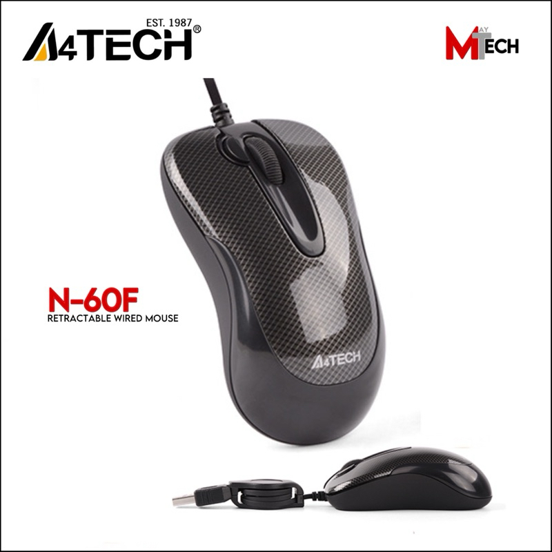 A4TECH N-60F Mini V-Track PadLess Retractable Wired Mouse Mice (Carbon ...
