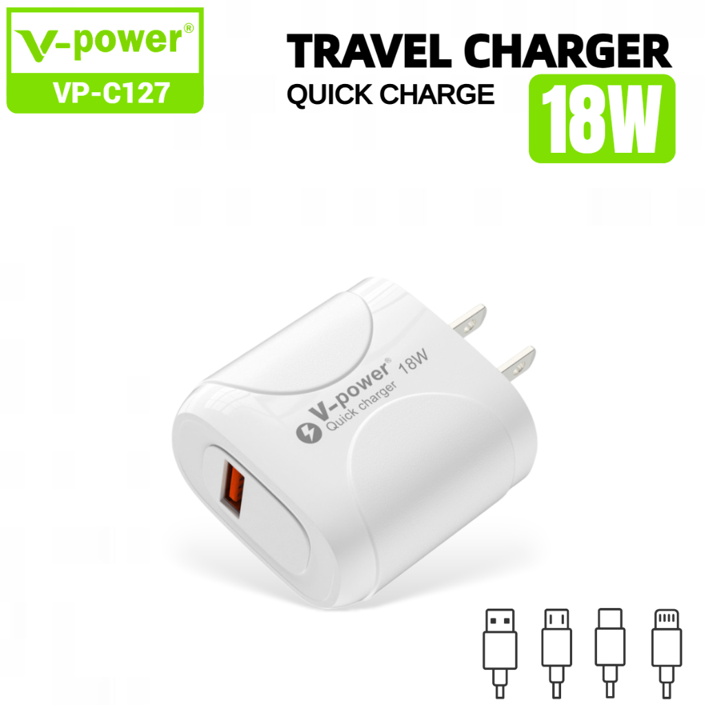18watts Fast Charger V-power C127 1USB PORT QC3.0 w/ Charging Cable for ...
