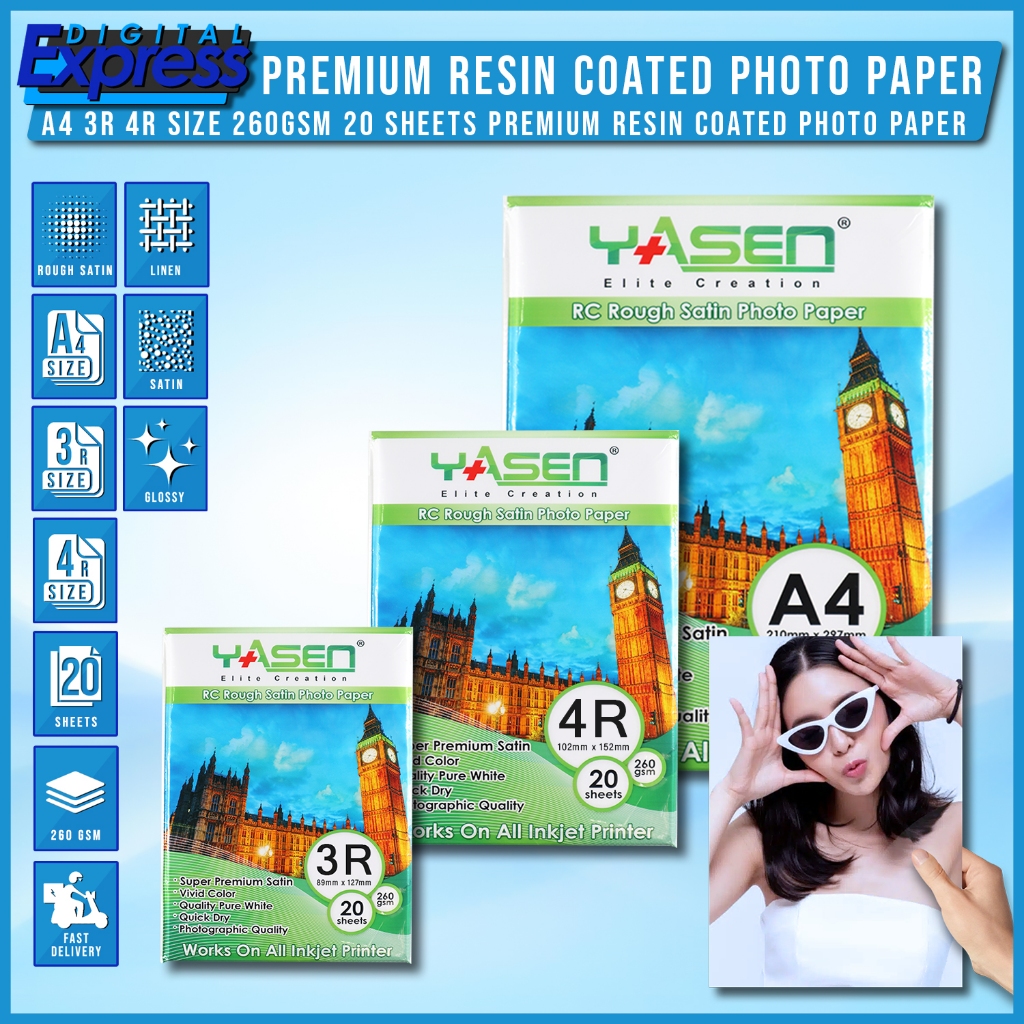 Yasen RC Photo Paper Series Satin | Rough Satin | Glossy | Linen A4 4R 3R Resin Coated 20 pcs ...