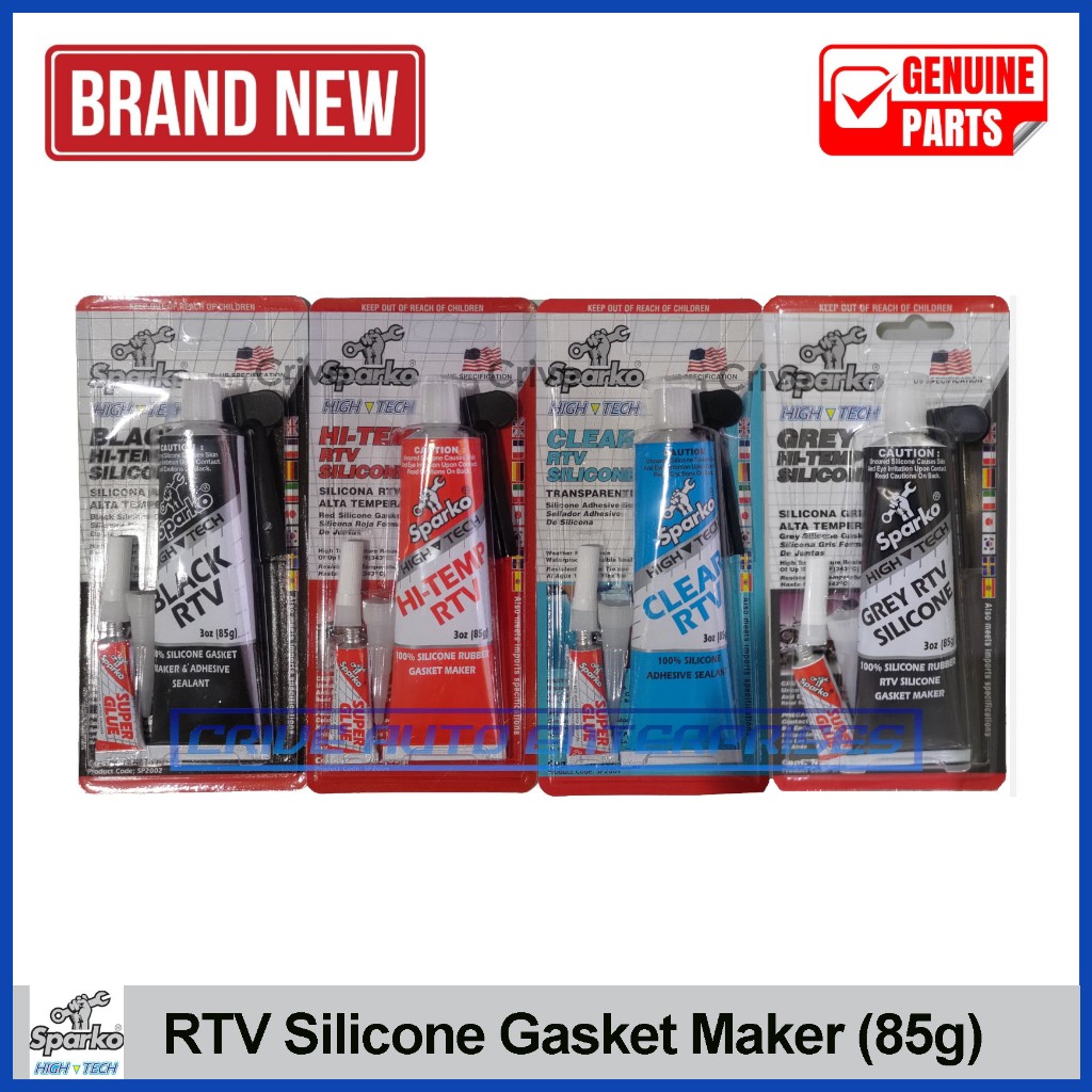 ORIGINAL Sparko Silicone Gasket Maker RTV Sealant, Hi-Temp, Adhesive (85g) [Black Red Clear Grey ...