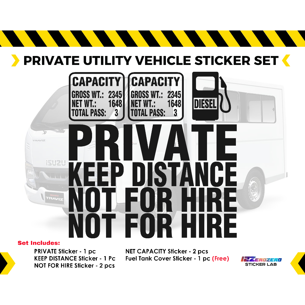 PRIVATE STICKER SET - KEEP DISTANCE - NOT FOR HIRE - CAPACITY STICKER ...
