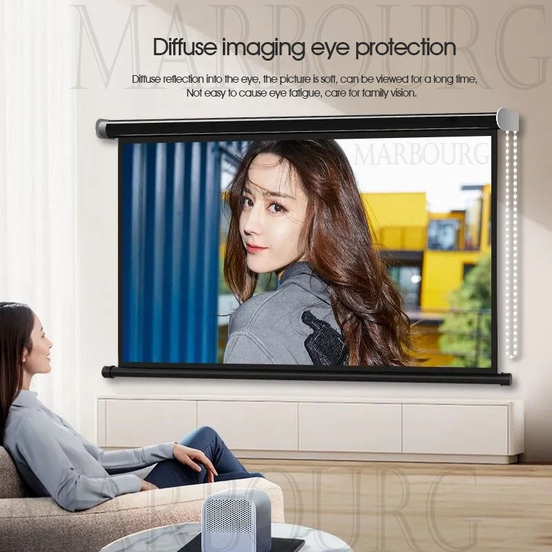 Curtain Roll type Projector Screen Manual Sceoll Up and Down HD White ...
