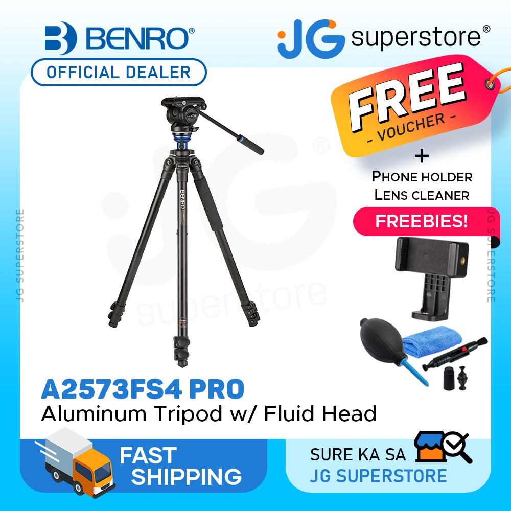 Benro A2573FS4 Aluminum Travel Tripod with S4Pro Fluid Video Head, 4kg ...