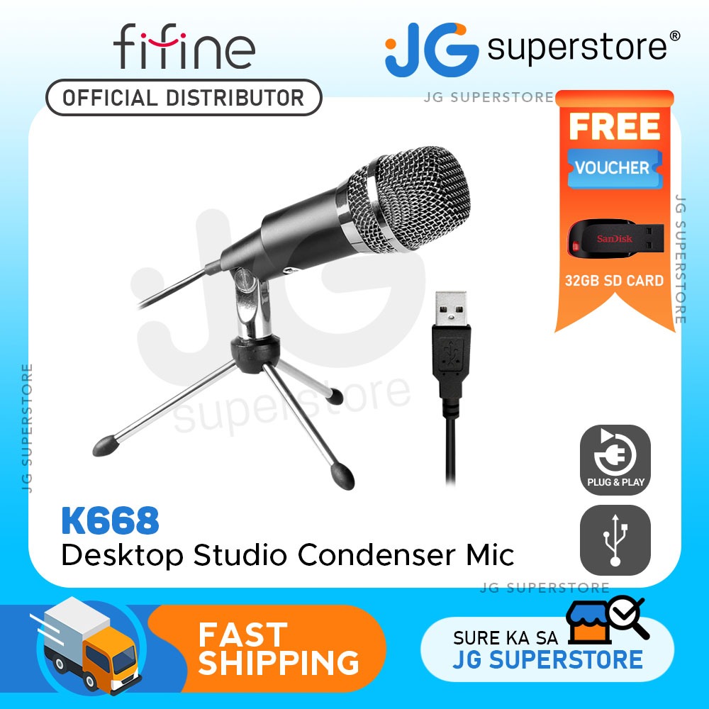 Fifine K668 Plug & Play Home Studio USB Condenser Mic for Skype ...
