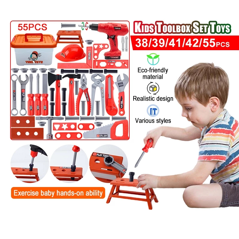 Kids Toolbox Toy Kit Pretend Engineer Educational Toys Electric Drill ...