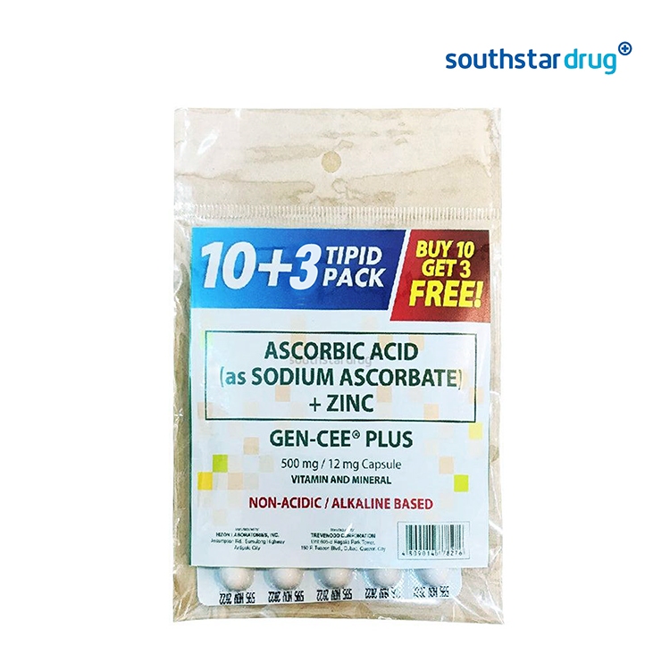 Gen-Cee Plus 500mg / 12mg Capsule 10+3 Tipid Pack Capsule | Shopee ...