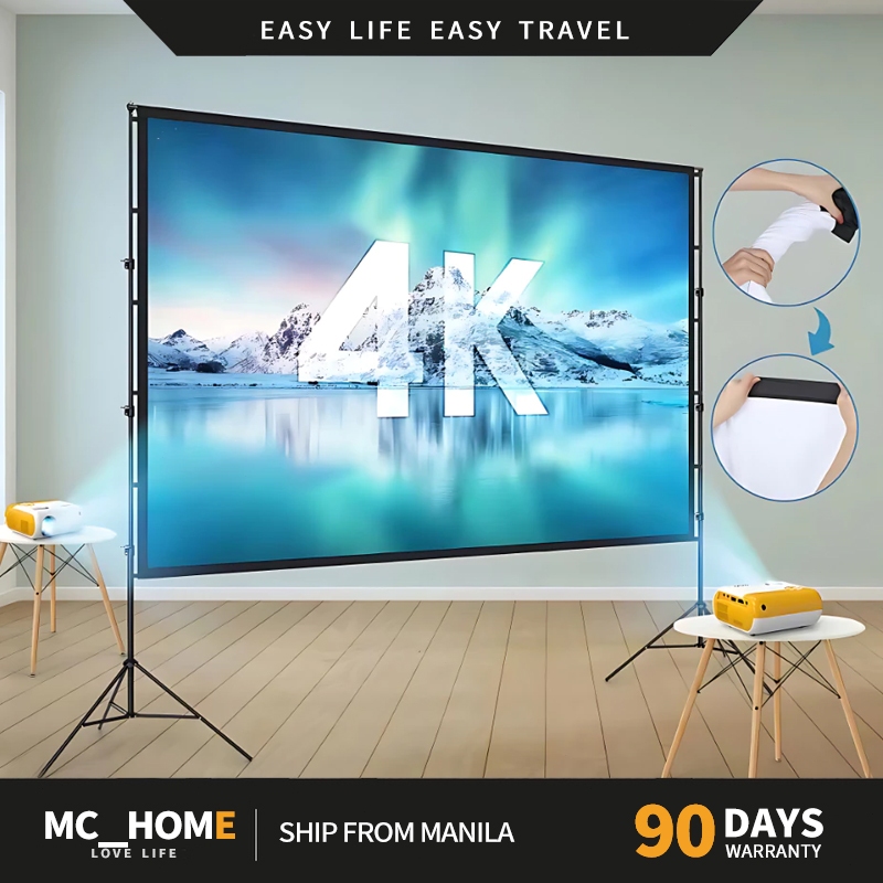 MC&HOME 84/100/120/150 inch portable projection screen 16:9 4K indoor ...