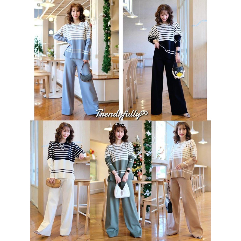 Only.Fashion Longsleeve Stripes Knitted Terno Pants #A48 | Shopee ...
