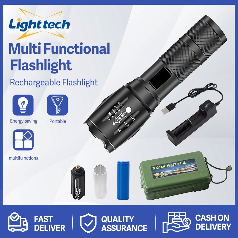 Light Tech Ultra Bright CREE XML T6 LED 5 Mode Bright Zoom Flashlight Splashproof Torch | Shopee ...