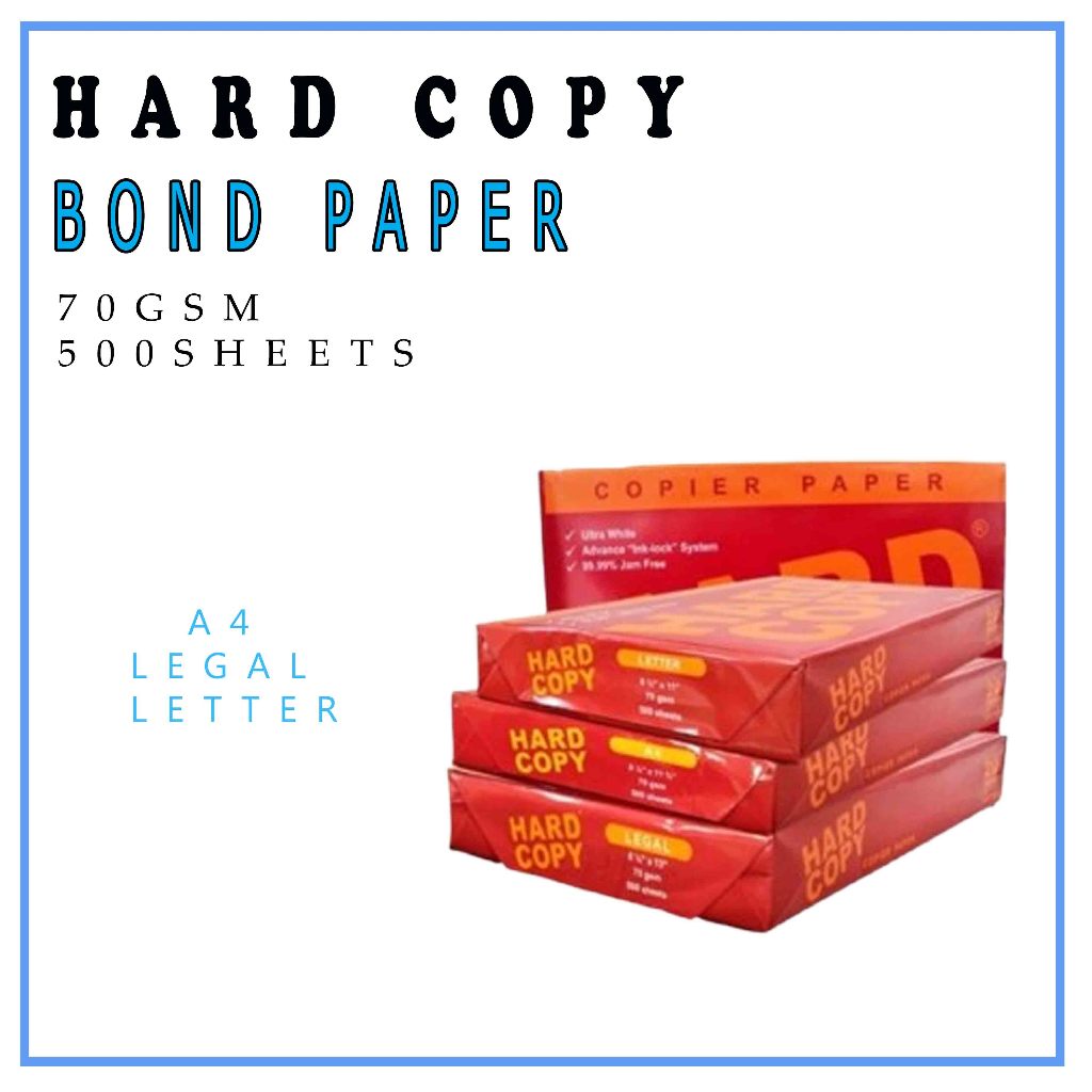Hard Copy Bond Paper per Ream 70GSM 500 sheets in 1 ream | Shopee ...