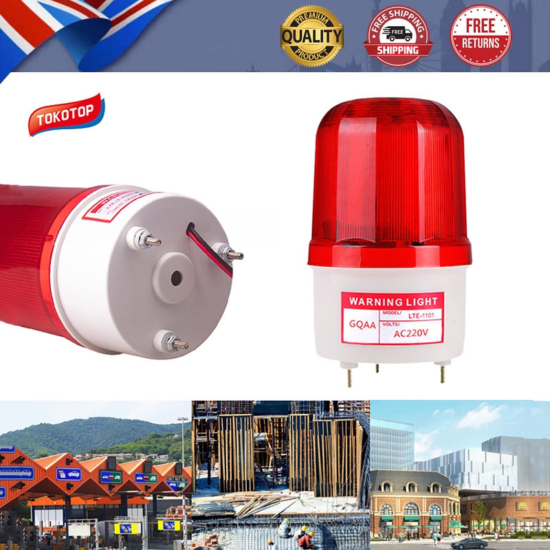 220V LED Alarm Light Warning Lamp Signal Buzzer Rotary Strobe Flash ...