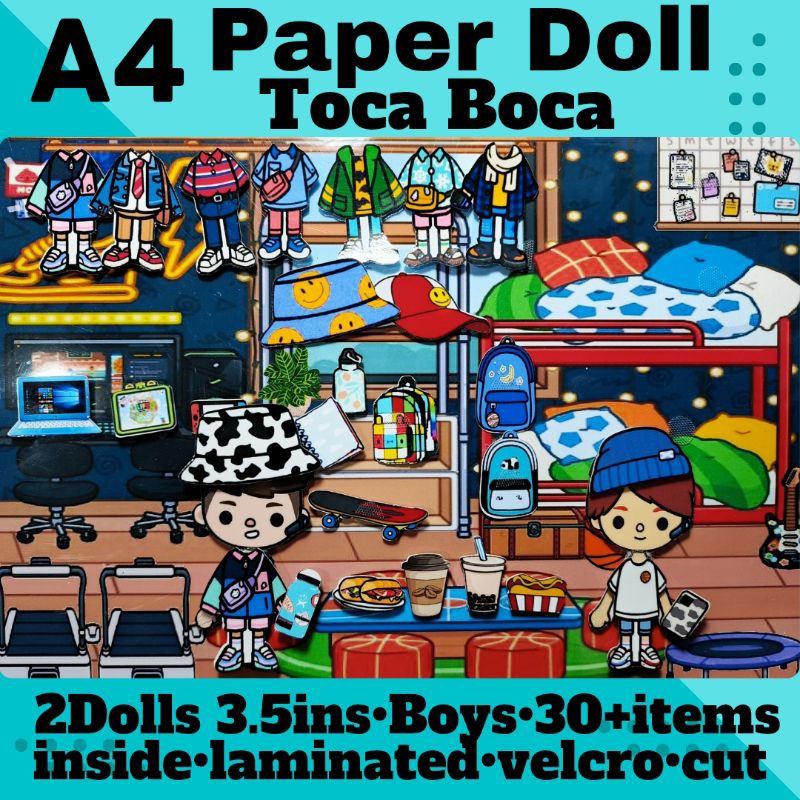 Toca Boca 3.5 inches Paper Doll A4 Boys room with velcro educational ...