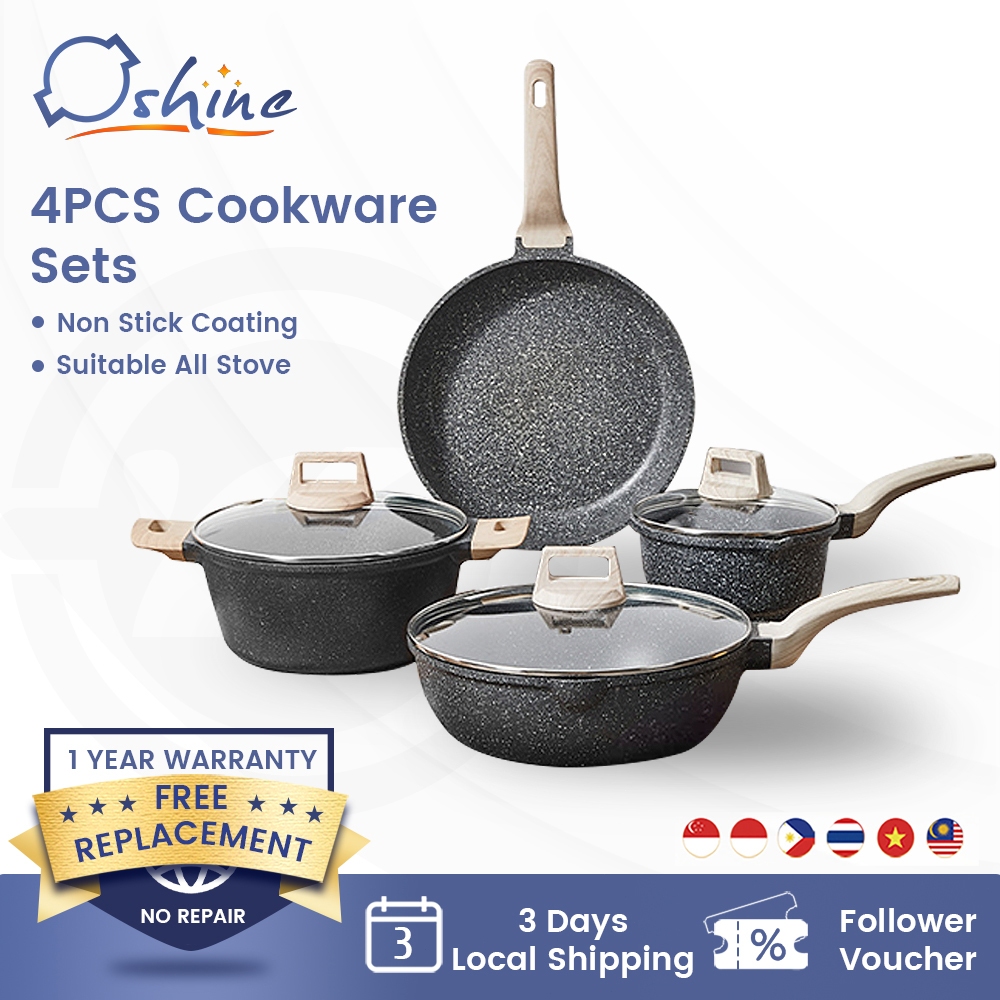 Oshine Non Stick Cookware Set Kawali Wok Frying Pan Saucepan Casserole ...
