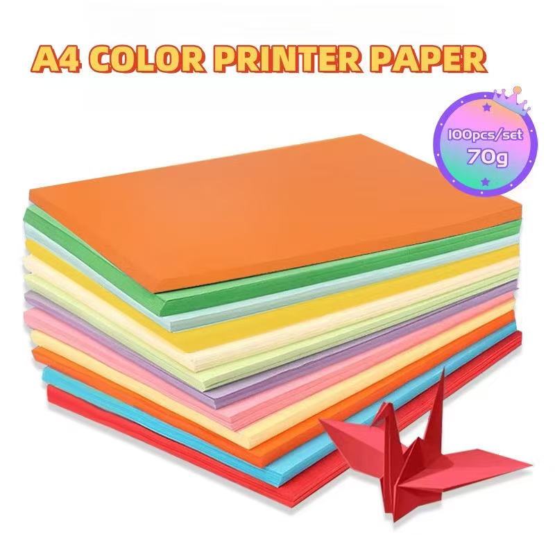 A4 Printable Colored Paper 100 PCS/pack 10 Colors Stationary School ...