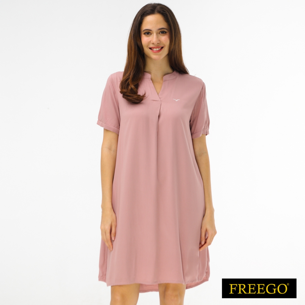 Freego Ladies Woven Plain S.Twill Rayon Short Sleeve Dress AST08-0084 ...