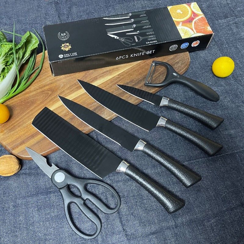 Black wave knife set mini version six-piece set stainless steel kitchen ...