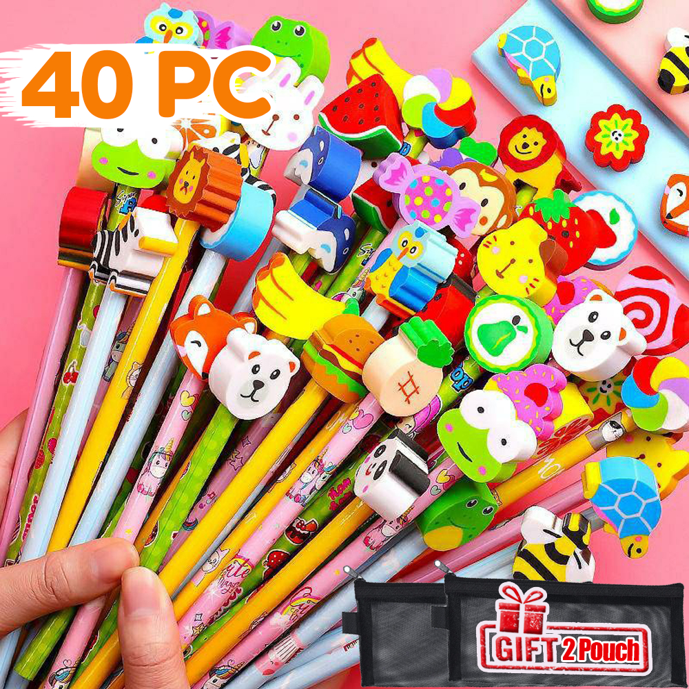 Cartoon Pencil Set with Cute Erasers Rubber Head Pencils Diverse Lapis ...