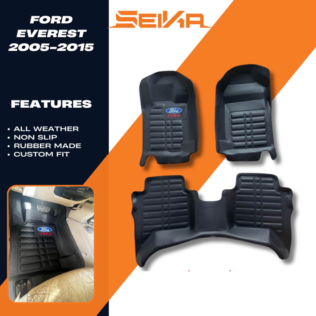 Ford Everest car mat, 2008-2015 (2 rows only) Premium Diamond Deep Dish ...