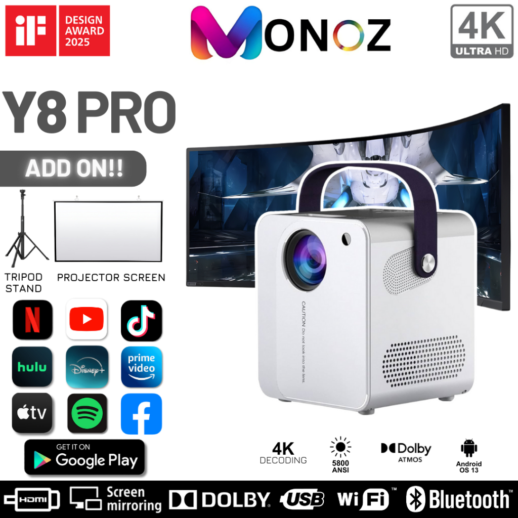 Y8 Mini Smart Projector | 6000 Lumens | 4K HD 1080P | WiFi & Bluetooth ...