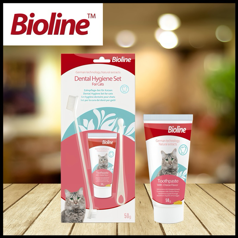 Bioline Dental Hygiene Set & Toothpaste with Cheese flavor for Cats 50g ...