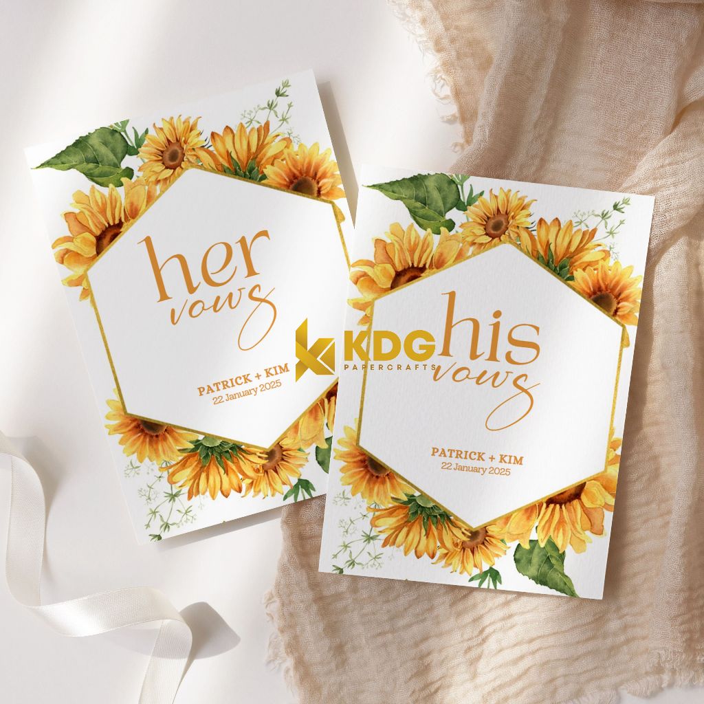 1 pair - His and Her Wedding Vows Card - Yellow / Sunflower / Mustard ...