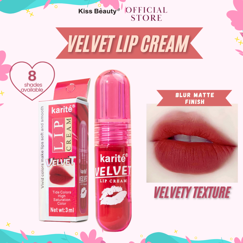Karite Velvet Lip Cream Tide Colors - High Saturation Color 3ml, Hydrating & Long-Lasting ...