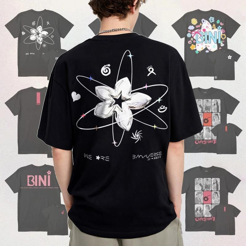 BINI retro clothing pure cotton double-sided printed T-shirt men and ...