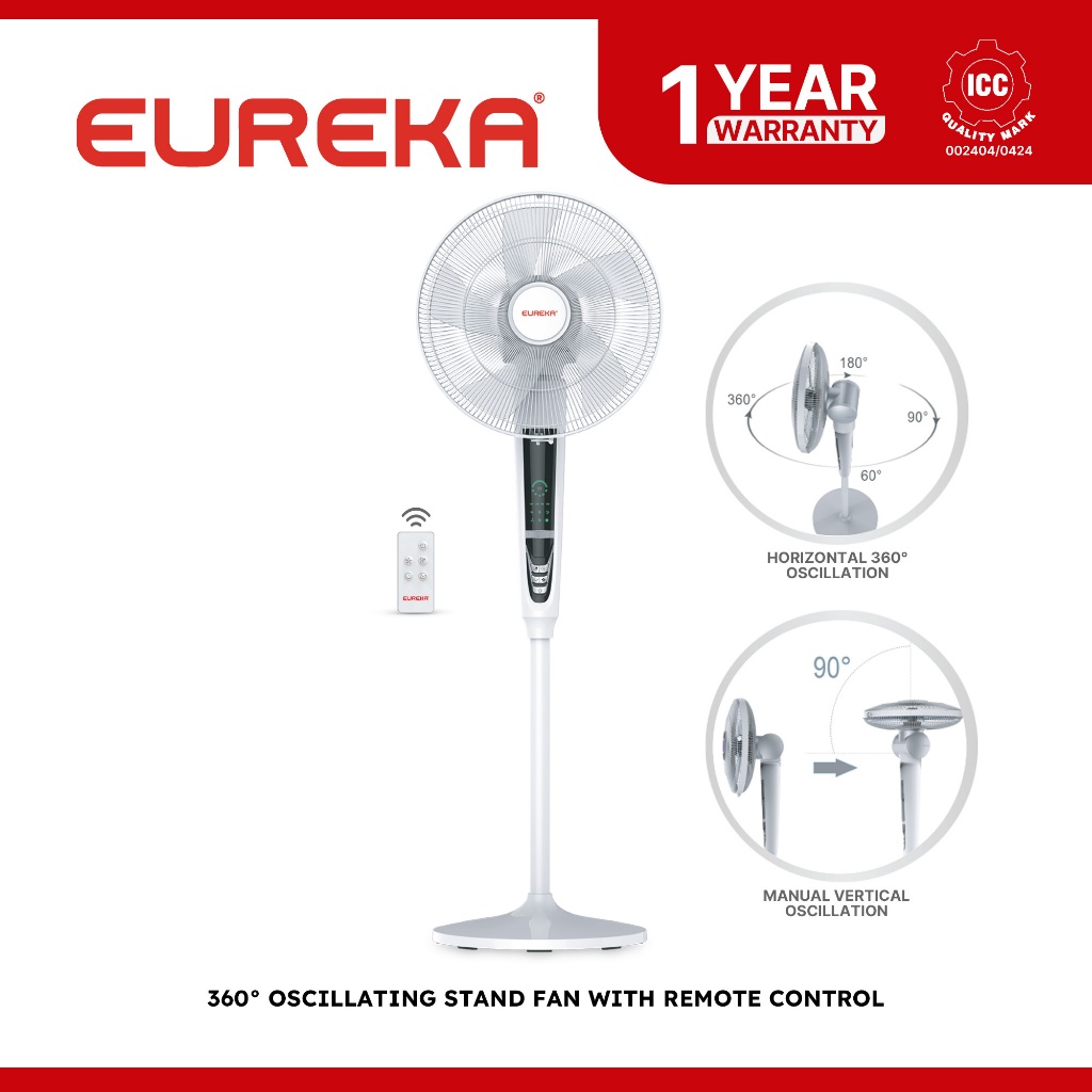 Eureka Stand Fan Energy Efficient ESF 360° Oscillation Fan with Remote ...