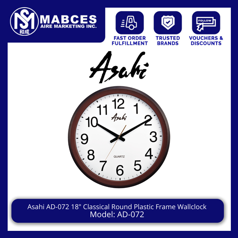Asahi AD-072 18" Classical Round Plastic Frame Wallclock | Shopee ...