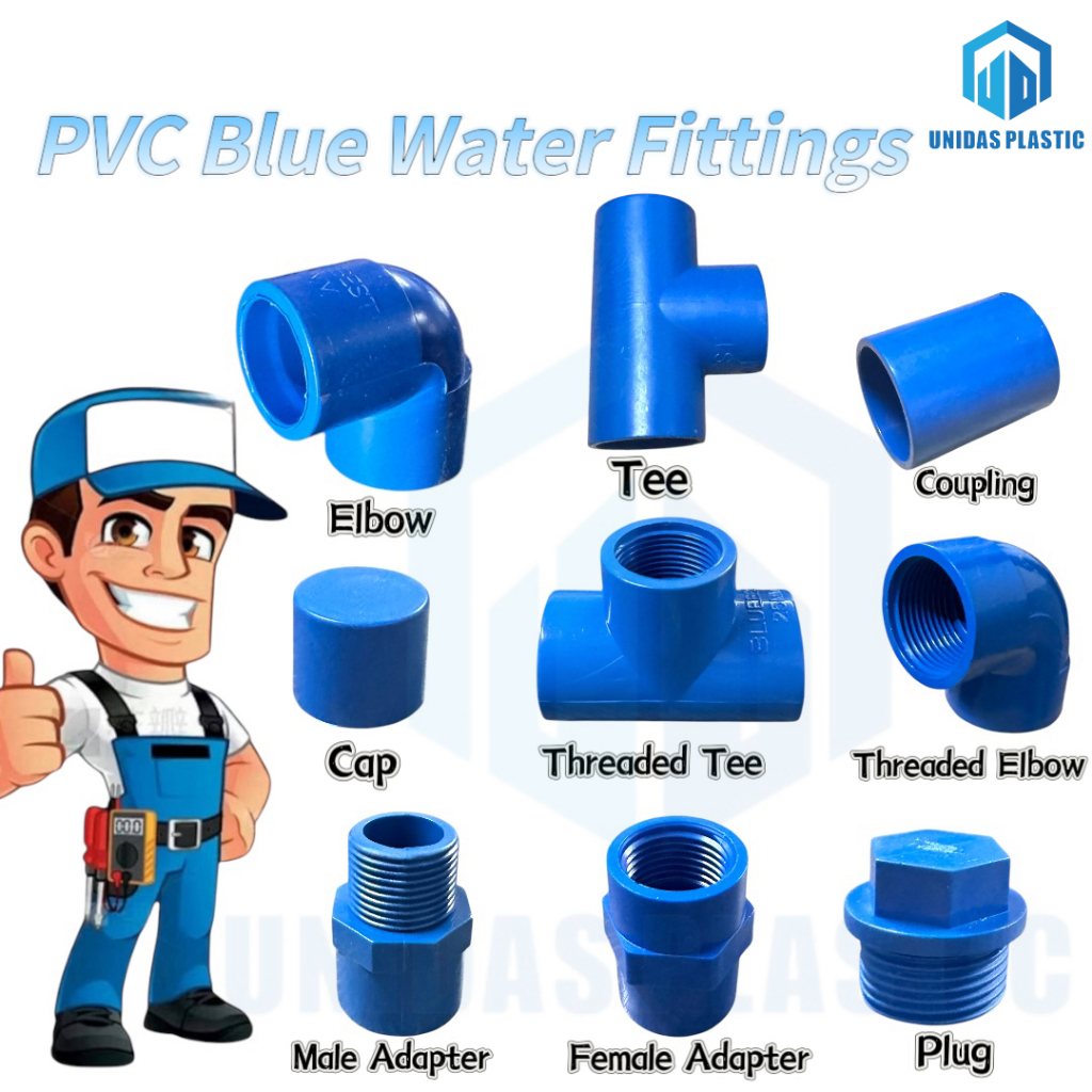 1/2 3/4 1 PVC BLUE Pipe Fittings Tee ,Elbow,Coupling, Cap,Threaded ...