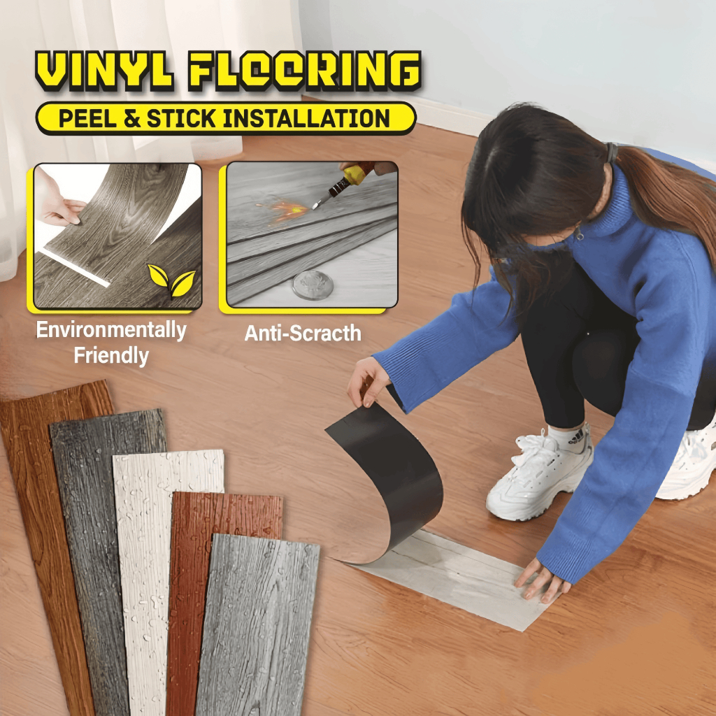 Venyl Tile Floor Sticker 91cm*15cm Waterproof Self Adhesive PVC Wood ...