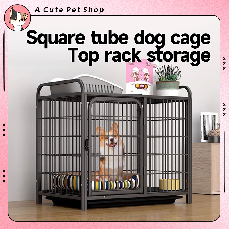 Thickening Large Dog Cage Square Tube Dog Cage Stainless Portable With ...