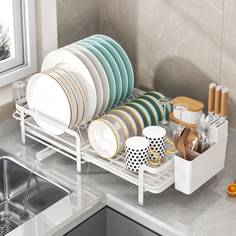 Kitchen single-layer retractable storage rack retractable drain dish ...