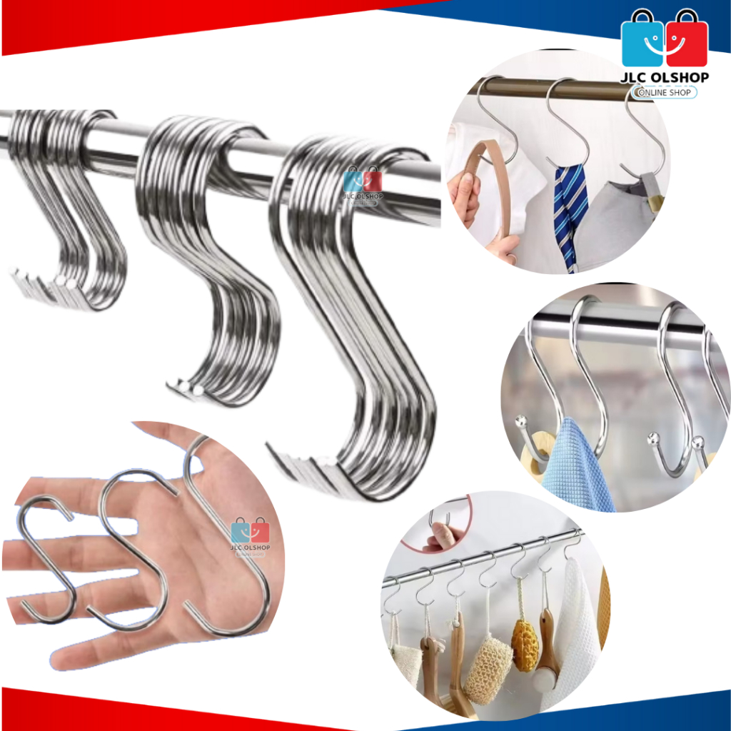 10PCS STAINLESS S HOOKS HANGER S SHAPE ORGANIZER | Shopee Philippines