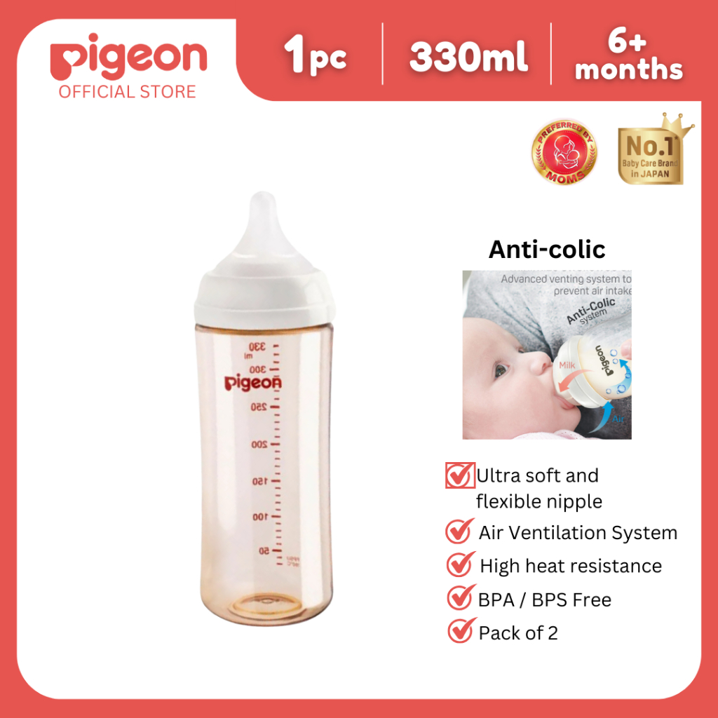 Pigeon Baby Feeding Nursing Bottle WN PPSU 330ml (L nipple) no nipple confusion, anti colic, 6 ...