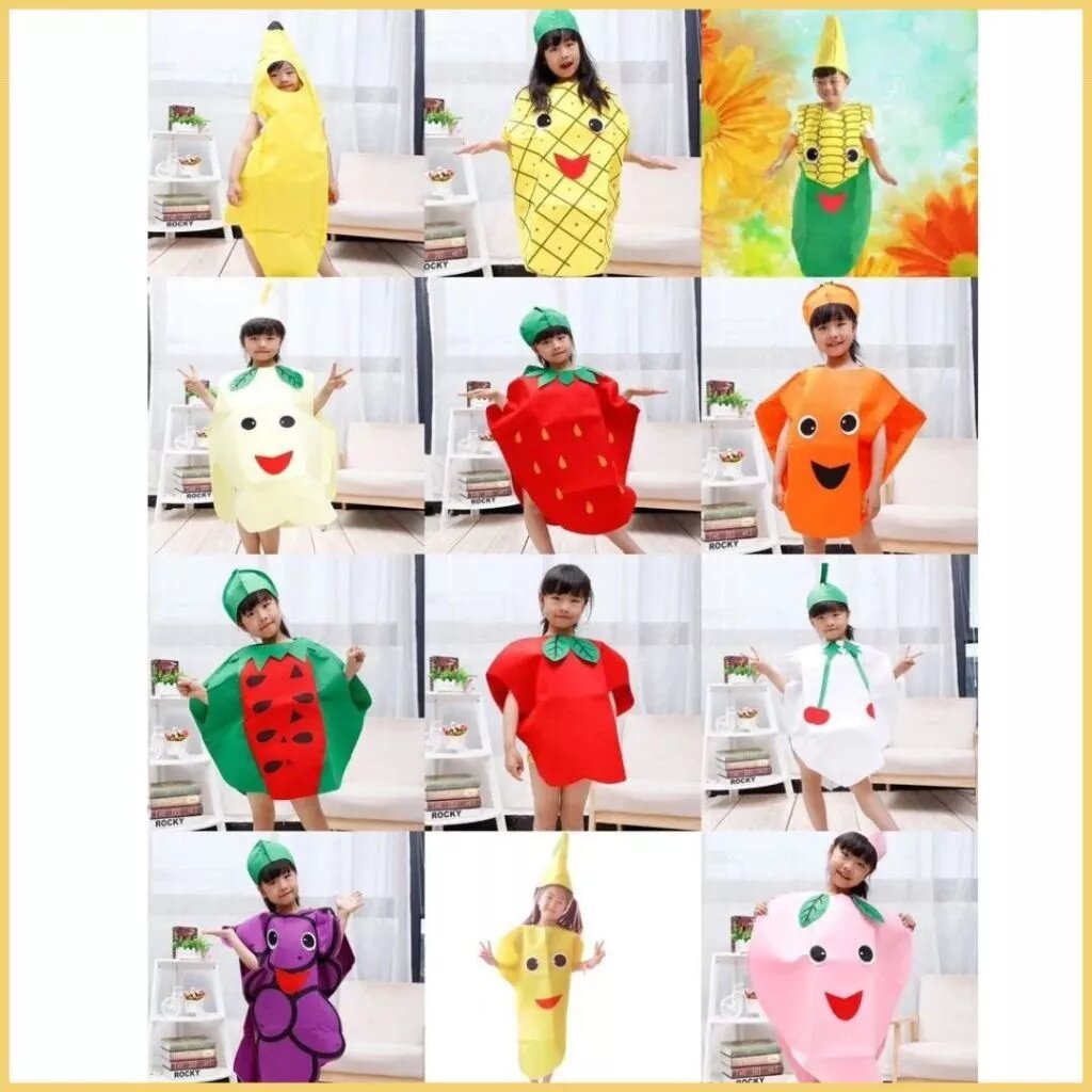 Kids' Free-Size Nutrition Month Fruit Costumes Fun and Colorful Outfits for Events School ...