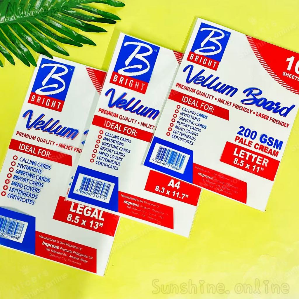 Bright Pale Cream Vellum Board 200gsm 8.5x11" 8.3x11.7" 8.5x13" 10sheets | Shopee Philippines