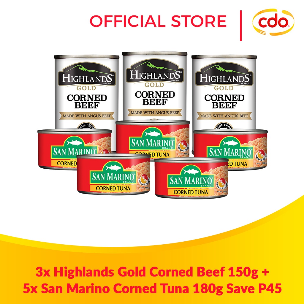 HIGHLANDS Gold Corned Beef 150g (3PCS) + SAN MARINO Corned Tuna 180g (5PCS) | Shopee Philippines
