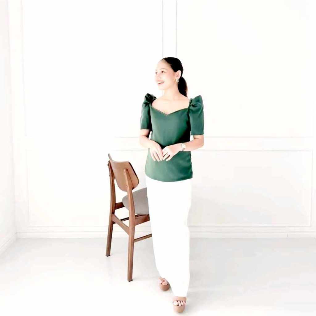 Reyna Filipiniana Puff Sleeves Sweetheart Neckline Top Blouse | Shopee ...