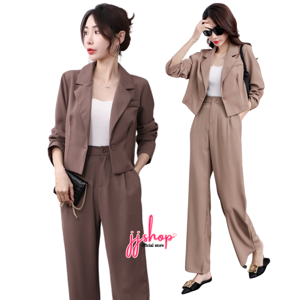 Terno Set Croptop Blazer and Wide-Leg S to L Trouser For Formal and ...