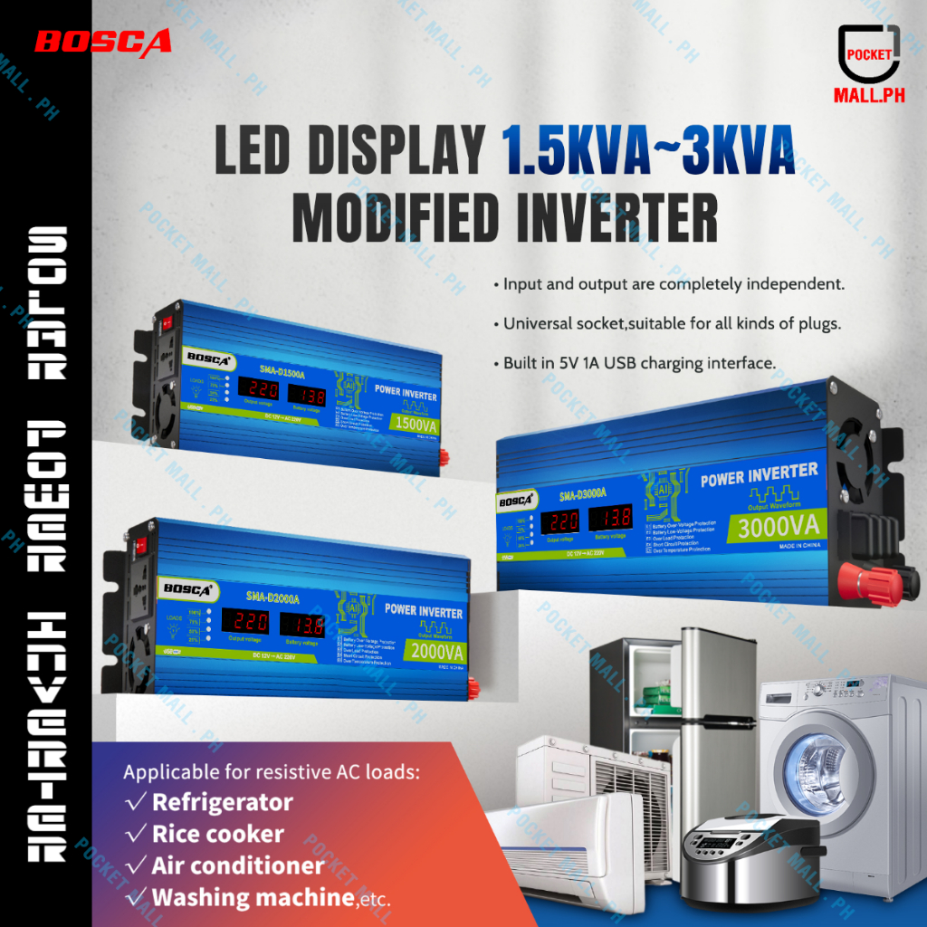 BOSCA Solar Power Inverter DC12V To AC 220-230V 1500W 2000W & 3000W W ...