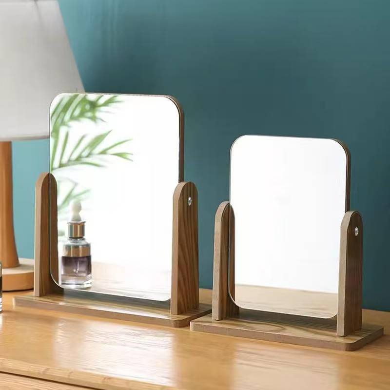 360 Degree Wooden Mirror Portable Adjustable Table Desk Mirror Bathroom ...