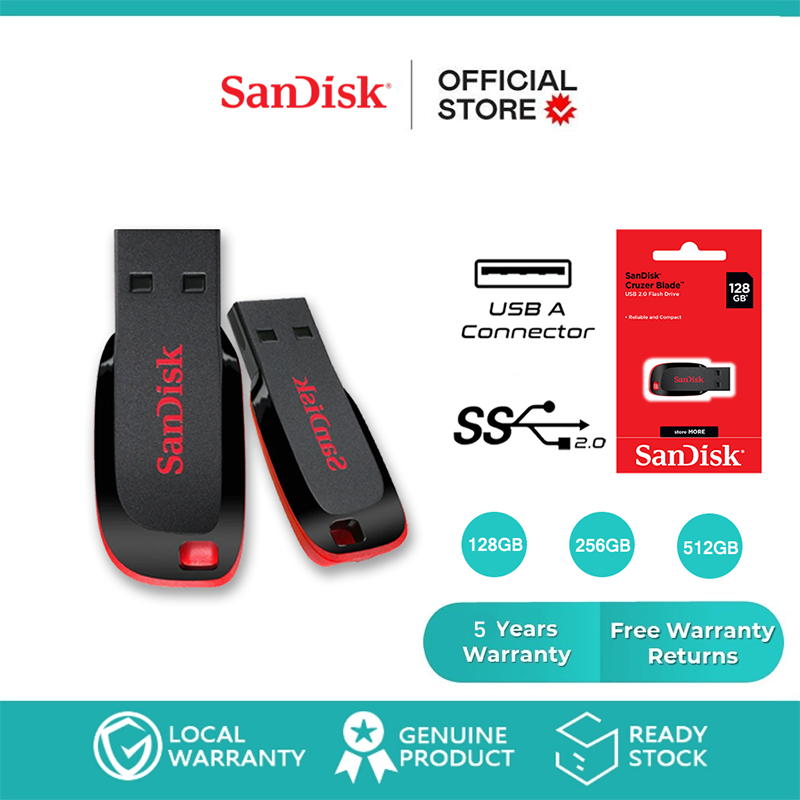 Sandisk Cruzer Blade 128GB/256GB/512GB USB 2.0 Flash Drive | Shopee ...