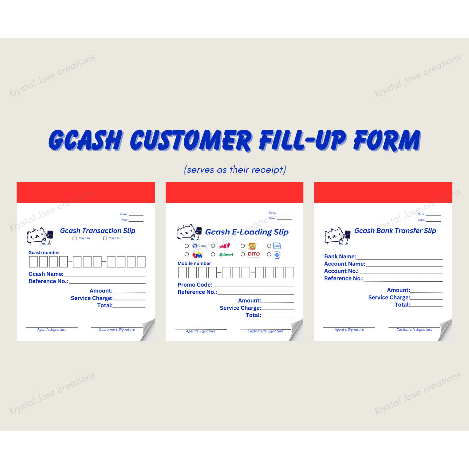 Gcash Slip for Cash In & Out, E-Loading and Bank Transfer Transaction ...