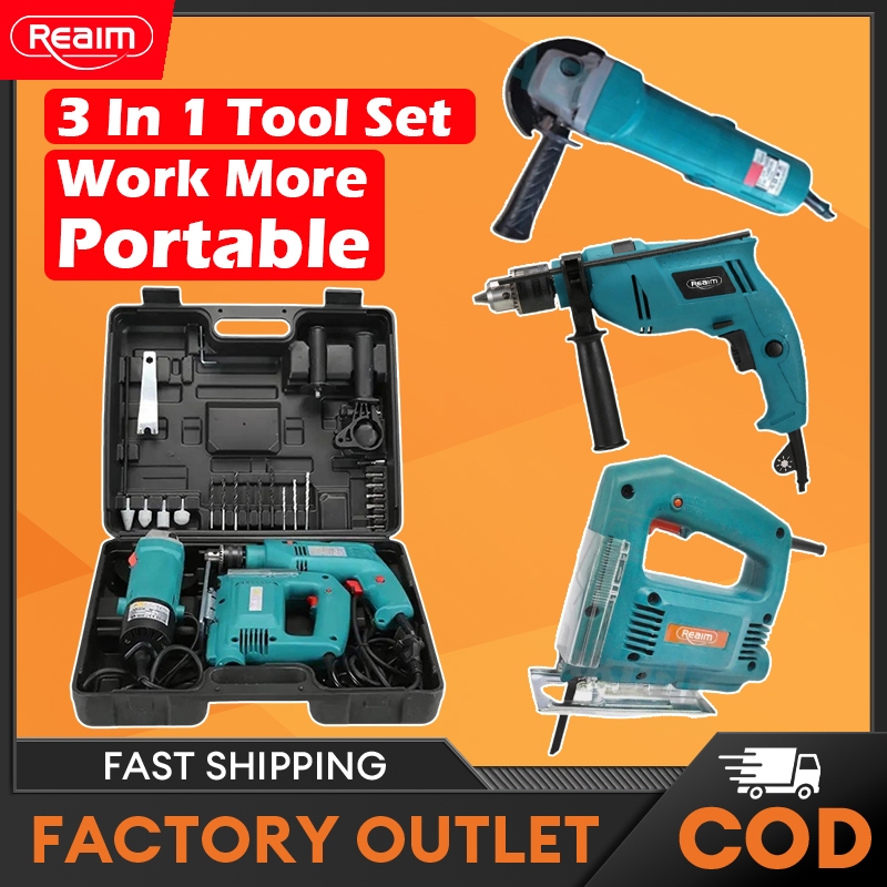 REAIM 3 In 1 Grinder And Drill And Jigsaw Set Power Tool Heavy Duty ...