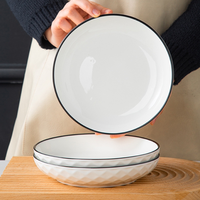 Dailyhome 8 inch Ceramic Serving Plate Diamond Embossed Dinner Dish ...