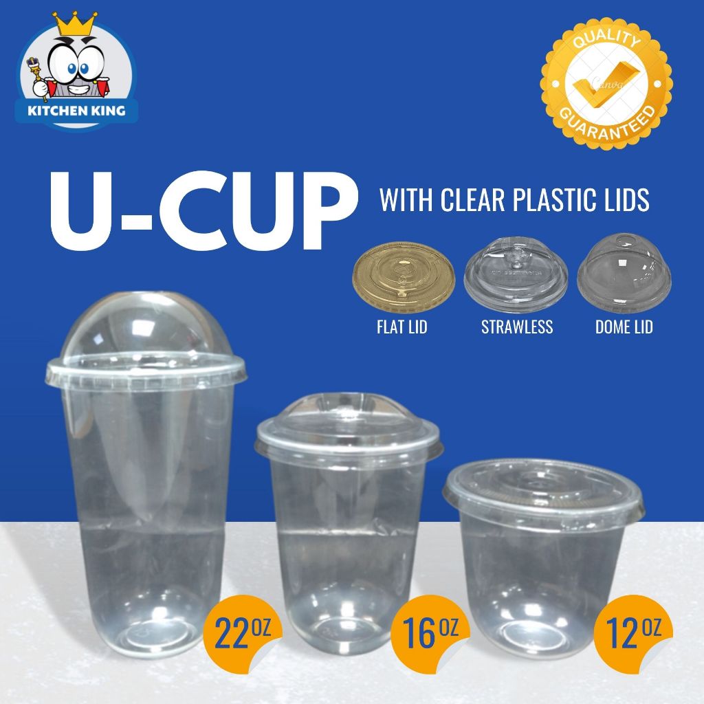 U-CUP Plastic PP Milk Tea Cup 8oz / 12oz / 16oz / 22oz -50pcs (Flat Lid ...