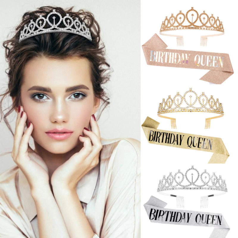 Lilian Party Birthday Sash Crown Set Ribbons Shoulder Girl Princess ...