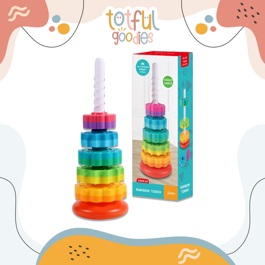 RAINBOW TOWER Baby Color Shape Stacking Shooting Sensory Spinning ...